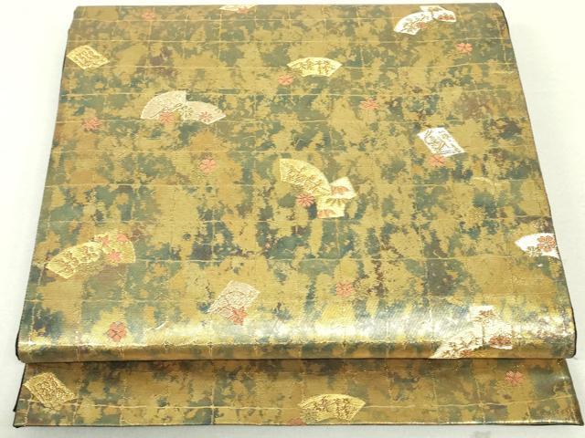 平和屋着物●西陣　服部織物謹製　六通柄袋帯　地紙重ね市松花文　金糸　引箔　正絹　逸品　DAAU6665ob
