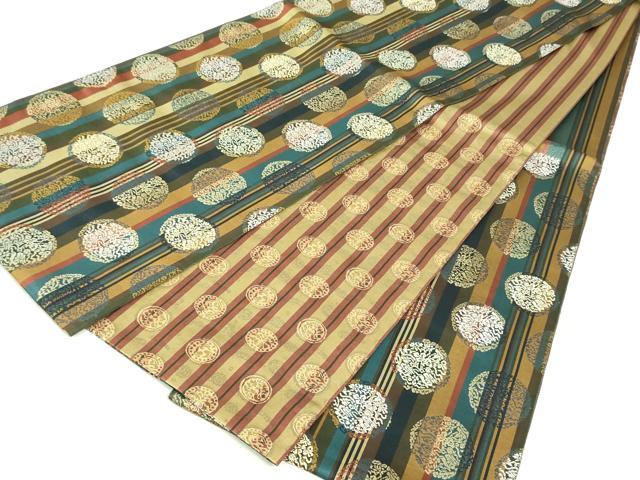 平和屋着物●両面　六通柄袋帯　吉祥間道紋様　金糸　正絹　逸品　DAAU6667ob