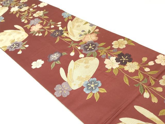 平和屋着物○六通柄袋帯 唐織 花兎文 金糸 正絹 逸品 DAAT0340ob