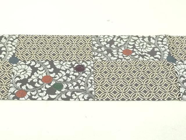 平和屋着物○九寸名古屋帯 唐織 七宝色紙花唐草文 正絹 逸品