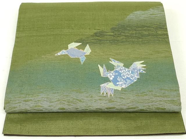 平和屋着物●太鼓柄袋帯　紬地　駒刺繍　沢蟹　正絹　逸品　DAAU6696ob