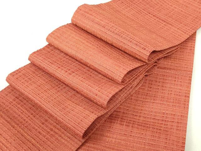 平和屋着物●半幅帯　紬地　霞文　茜色　正絹　逸品　未使用　DAAU6712ob