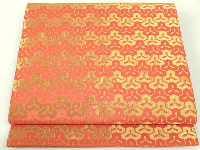 平和屋着物●龍村美術織物 　九寸開き名古屋帯　毘沙門亀甲　金糸　正絹　逸品　DAAU6719ob