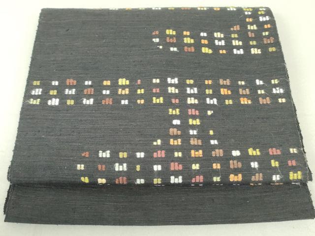 平和屋着物●八寸名古屋帯　紬地　抽象文様　黒地　正絹　逸品　DAAU6722ob