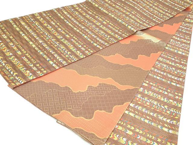 平和屋着物●本場筑前博多織　草木染　手織工房　染匠：小森久　佐賀錦　両面　全通柄袋帯　矢絣横段文　金糸　正絹　逸品　DAAU6731ob