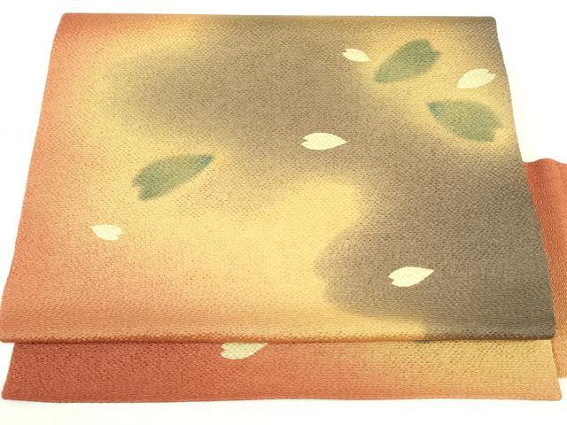 平和屋着物●九寸名古屋帯　舞葉文　金彩　鬼しぼ縮緬　正絹　逸品　未使用　DAAU6737ob