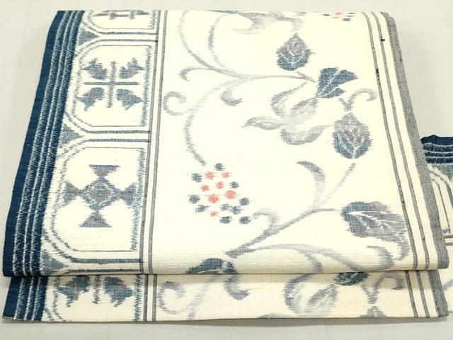 平和屋着物●九寸名古屋帯　紬地　葡萄蔦の葉間道　正絹　逸品　DAAU6757ob