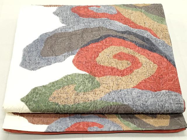 平和屋着物●博多織　鵬翔 　全通柄袋帯　ふくれ織　抽象草花文　正絹　逸品　DAAU6763ob