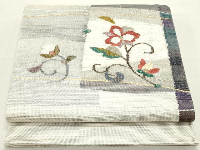 平和屋着物●太鼓柄袋帯　紬地　花唐草文　金銀糸　正絹　逸品　DAAU6771ob