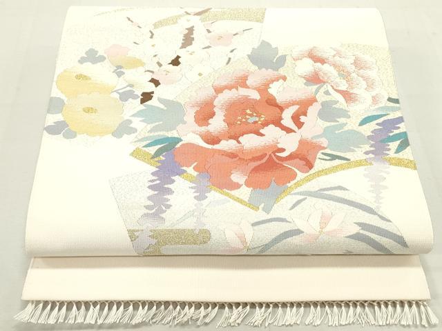平和屋着物●爪掻き本綴れ　八寸名古屋帯　地紙重ね草花文　金銀糸　正絹　逸品　未使用　DAAU6778ob