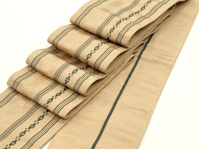 平和屋着物●本場筑前博多織　男性　両面　角帯　献上　縞　伽羅色　証紙付き　正絹　逸品　DAAU6796ob