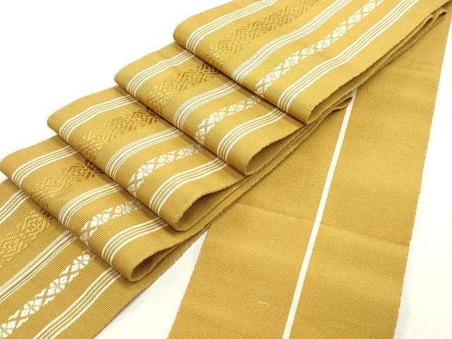 平和屋着物●本場筑前博多織　男性　両面　角帯　献上　縞　狐色　証紙付き　正絹　逸品　DAAU6801ob