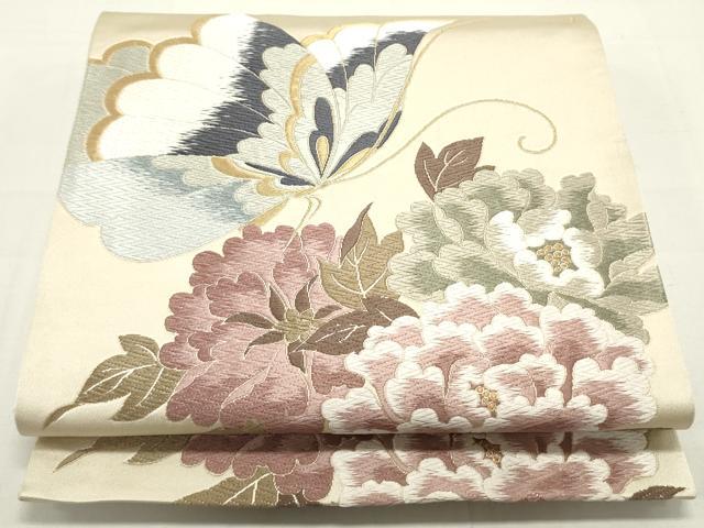 平和屋着物●青々庵　六通柄袋帯　唐織　花蝶文　金糸　正絹　逸品　DAAU6812ob