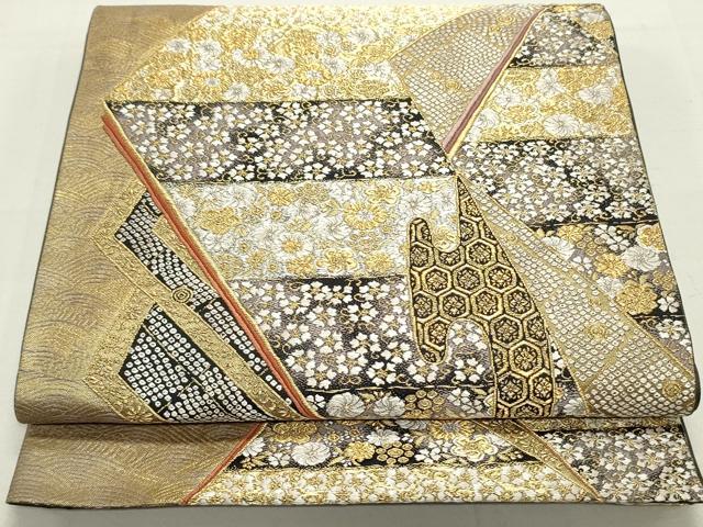 平和屋着物●西陣の名門　加納幸謹製　六通柄袋帯　唐織　切嵌七宝花唐草文　金銀糸　正絹　逸品　DAAU6814ob