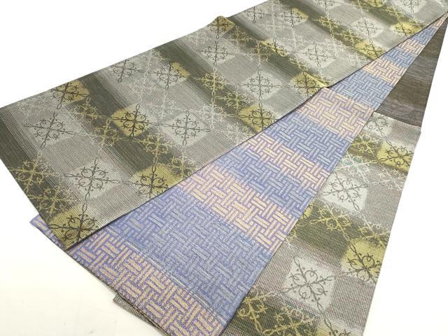 平和屋着物●両面　六通柄袋帯　横段花菱文　金銀糸　正絹　逸品　未使用　DAAU6816ob