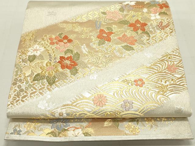 平和屋着物●六通柄袋帯　唐織　古都　立波七宝草花文　金銀糸　正絹　逸品　DAAU6828ob