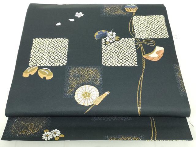 平和屋着物●六通柄袋帯　組紐　舞桜変わり市松文　黒地　金糸　ますいわ屋扱い　正絹　逸品　DAAU6836ob