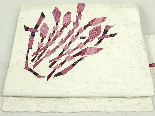 平和屋着物●九寸名古屋帯　作家物　ろうけつ染め　髭紬　つくし　象牙色　正絹　逸品　DAAU6844ob