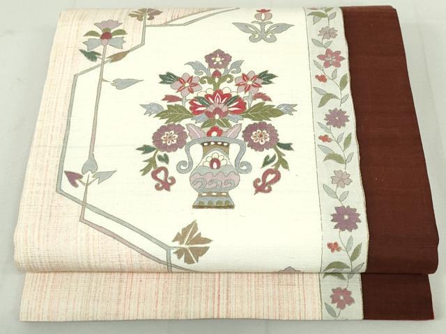 平和屋着物●太鼓柄袋帯　作家物　紬地　更紗飾花間道　金彩　正絹　逸品　未使用　DAAU6847ob