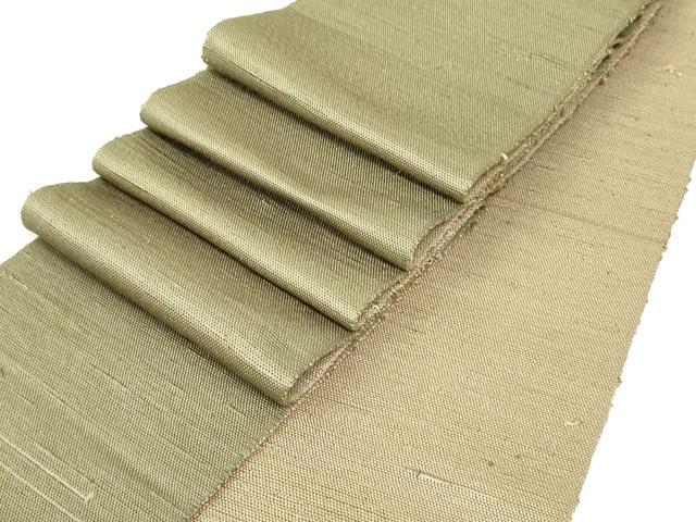平和屋着物●両面　半幅帯　紬地　霞文　油色　棒色　正絹　逸品　DAAU6851ob