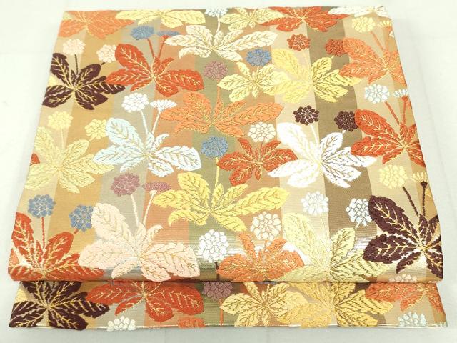 平和屋着物●六通柄袋帯　唐織　草花間道　金糸　正絹　逸品　DAAU6865ob