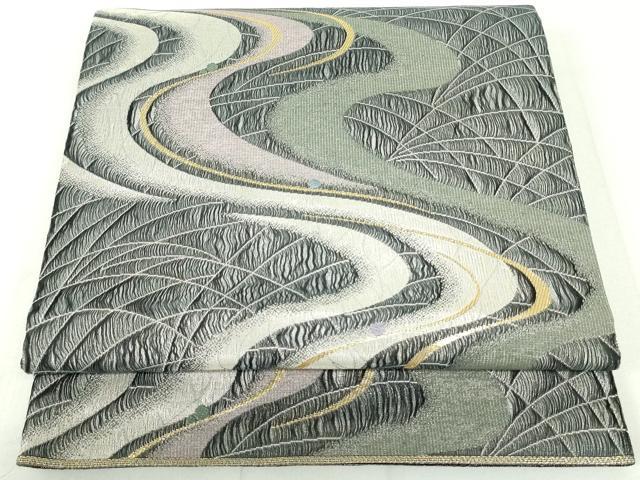 平和屋着物▽六通柄袋帯　スリーシーズン　春夏秋　櫛織　流水抽象丸文　金銀糸　正絹　逸品　DAAU6870ob