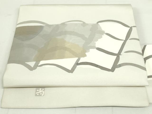 平和屋着物●高久空木の娘　高久尚子　ろうけつ染　塩瀬　九寸名古屋帯　瓦文　絹鼠色　正絹　逸品　DAAU6876ob