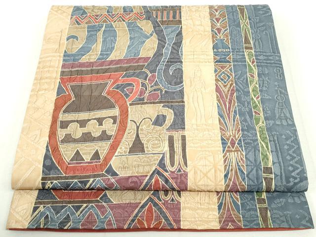 平和屋着物●博多織　鵬翔 　全通柄袋帯　ふくれ織　壁画間道　正絹　逸品　DAAU6879ob