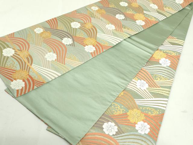 平和屋着物○六通柄袋帯 唐錦 錦彩浪花文 金糸 正絹 逸品