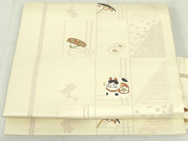 平和屋着物●九寸名古屋帯　唐織　舞桜玩具間道　正絹　逸品　DAAU6883ob