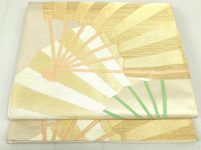 平和屋着物●西陣　川島織物　六通柄　本袋帯　舞扇文　金糸　正絹　逸品　DAAU6888ob