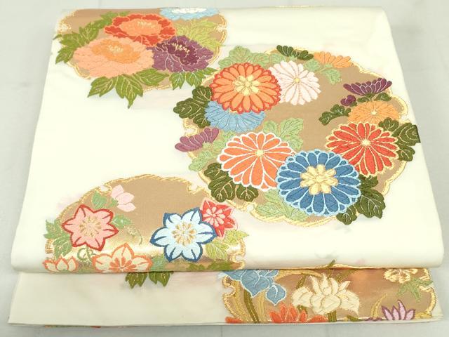 平和屋着物●六通柄袋帯　唐織　雪輪草花文　金糸　正絹　逸品　DAAU6907ob