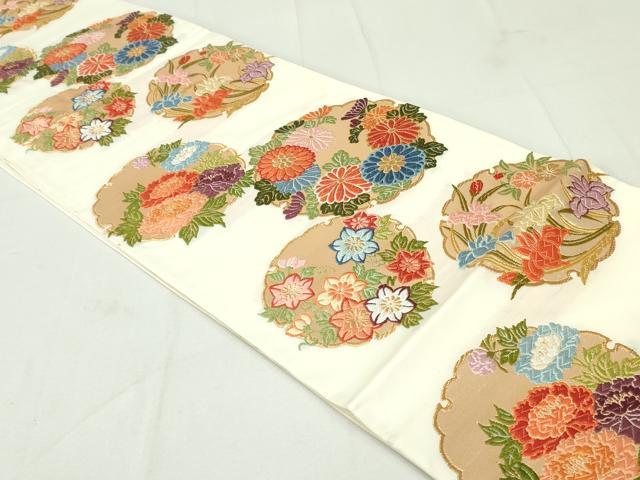 平和屋着物○六通柄袋帯 唐織 雪輪草花文 金糸 正絹 逸品 DAAU6907ob