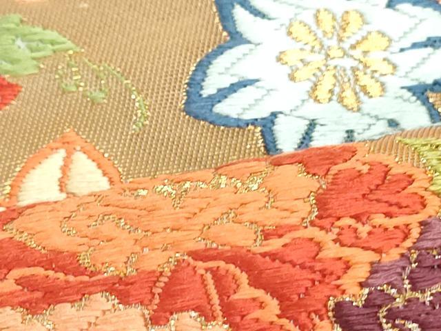 平和屋着物○六通柄袋帯 唐織 雪輪草花文 金糸 正絹 逸品 DAAU6907ob