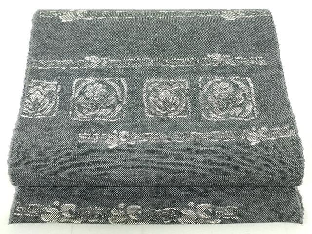 平和屋着物●八寸名古屋帯　紬地　草花横段文　藤煤竹色　正絹　逸品　未使用　DAAU6933ob