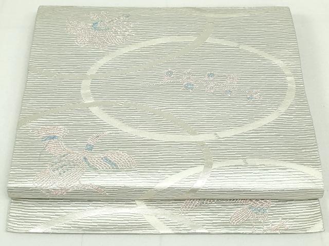 平和屋着物●本場筑前博多織　八寸名古屋帯　鳳凰草花文　銀糸　正絹　逸品　DAAU6934ob