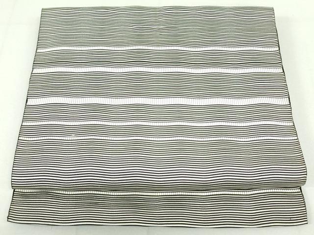 平和屋着物●本場筑前博多織　八寸名古屋帯　よろけ縞　正絹　逸品　DAAU6944ob