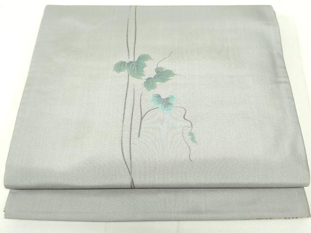 平和屋着物●京の名門・菱屋六右ェ門　両面　太鼓柄袋帯　蔦の葉文　銀鼠色　正絹　逸品　未使用　DAAU6949ob