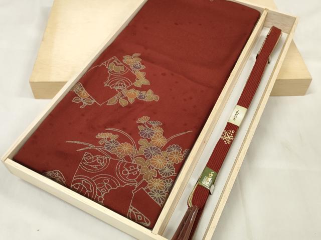 平和屋着物●和装小物　帯締め・帯揚げセット　破れ色紙宝尽くし花文　組紐　高麗組　金糸　逸品　未使用　DAAU7965zzz