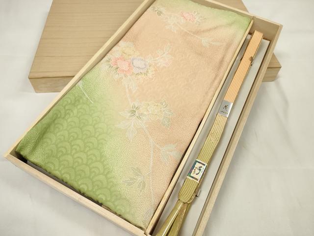 平和屋着物●和装小物　帯締め・帯揚げセット　枝花文　高麗組　手づくり　金糸　逸品　未使用　DAAU7967zzz