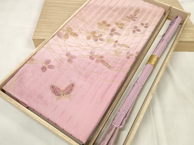 平和屋着物●和装小物　帯締め・帯揚げセット　舞蝶萩文　金彩　組紐　金糸　逸品　未使用　DAAU7969zzz