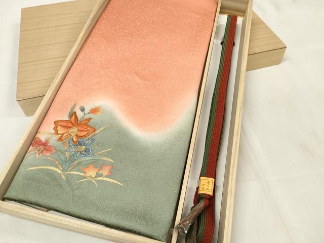 平和屋着物●和装小物　帯締め・帯揚げセット　刺繍　草花文　金彩　手組紐　金糸　逸品　未使用　DAAU7975zzz