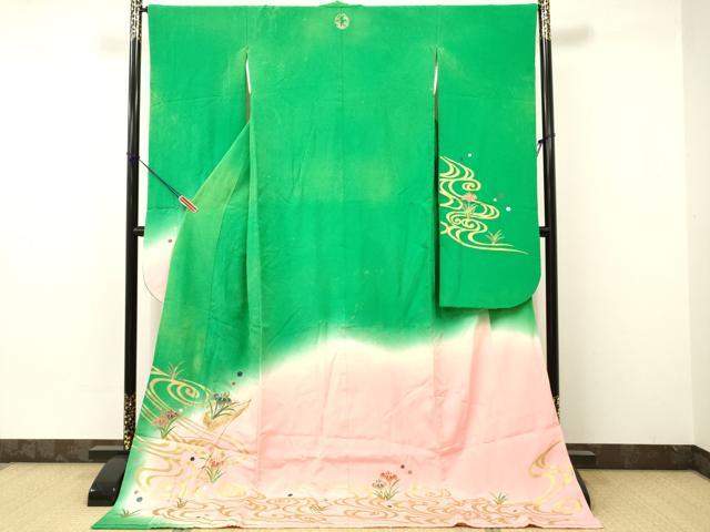 平和屋着物●お引きずり・お引き摺り・引き振袖　和装　結婚式　舞妓　芸妓　芸者　衣装　流水花文　暈し染め　金彩　逸品　DAAU8905zy