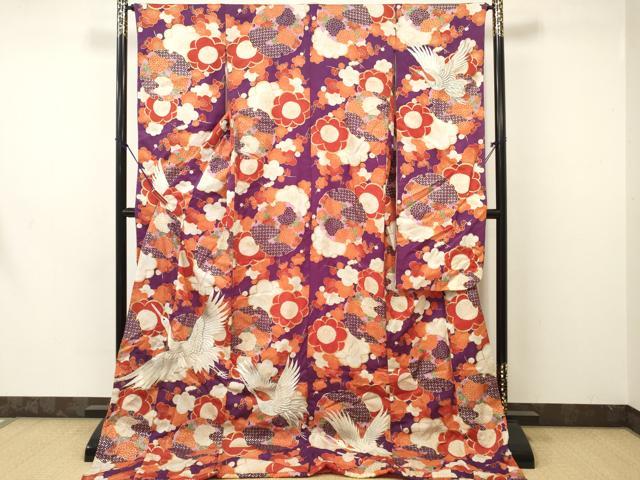 平和屋着物●お引きずり・お引き摺り・引き振袖　和装　結婚式　舞妓　芸妓　芸者　衣装　刺繍　飛鶴雪輪花文　金彩　逸品　DAAU8909zy