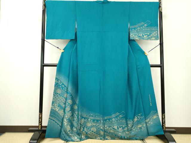 平和屋着物□訪問着 絞り 刺繍 熨斗目花文 金糸 金彩 正絹 逸品 AAAU5960sw