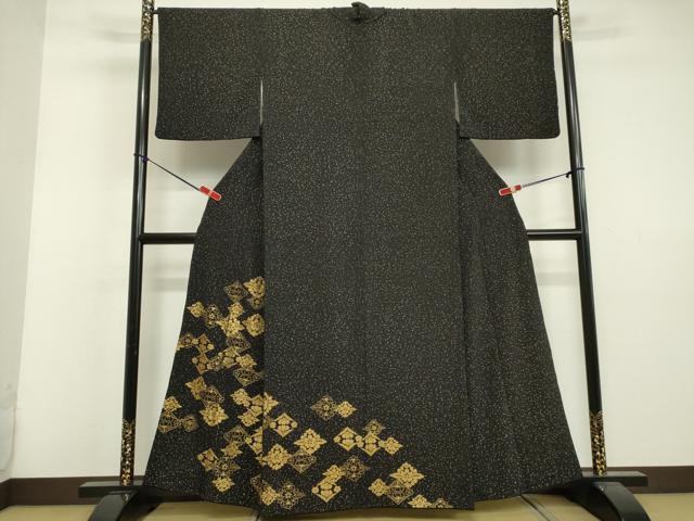 平和屋着物●訪問着　箔散らし花菱文　黒地　金彩　正絹　逸品　DAAV1139tw