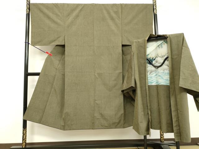 平和屋着物●男性　紬　アンサンブル　藍媚茶色　正絹　逸品　DAAV1216tw