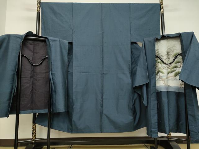 平和屋着物●男性　紬　アンサンブル　袖無し羽織セット　間道　正絹　逸品　DAAV1217tw