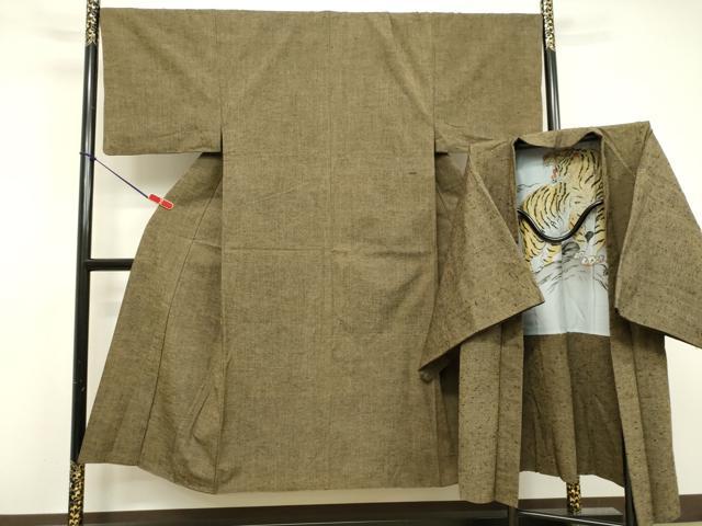 平和屋着物●男性　紬　アンサンブル　媚茶色　正絹　逸品　DAAV1313tw