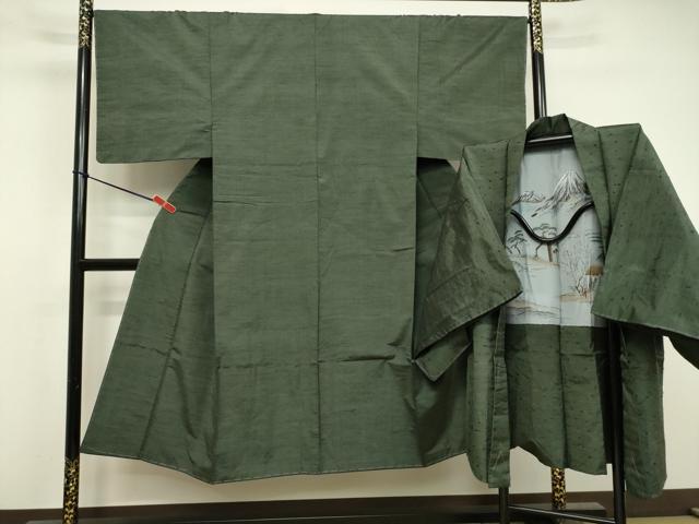 平和屋着物●男性　紬　アンサンブル　革色　さが美扱い　正絹　逸品　未使用　DAAV1347tw